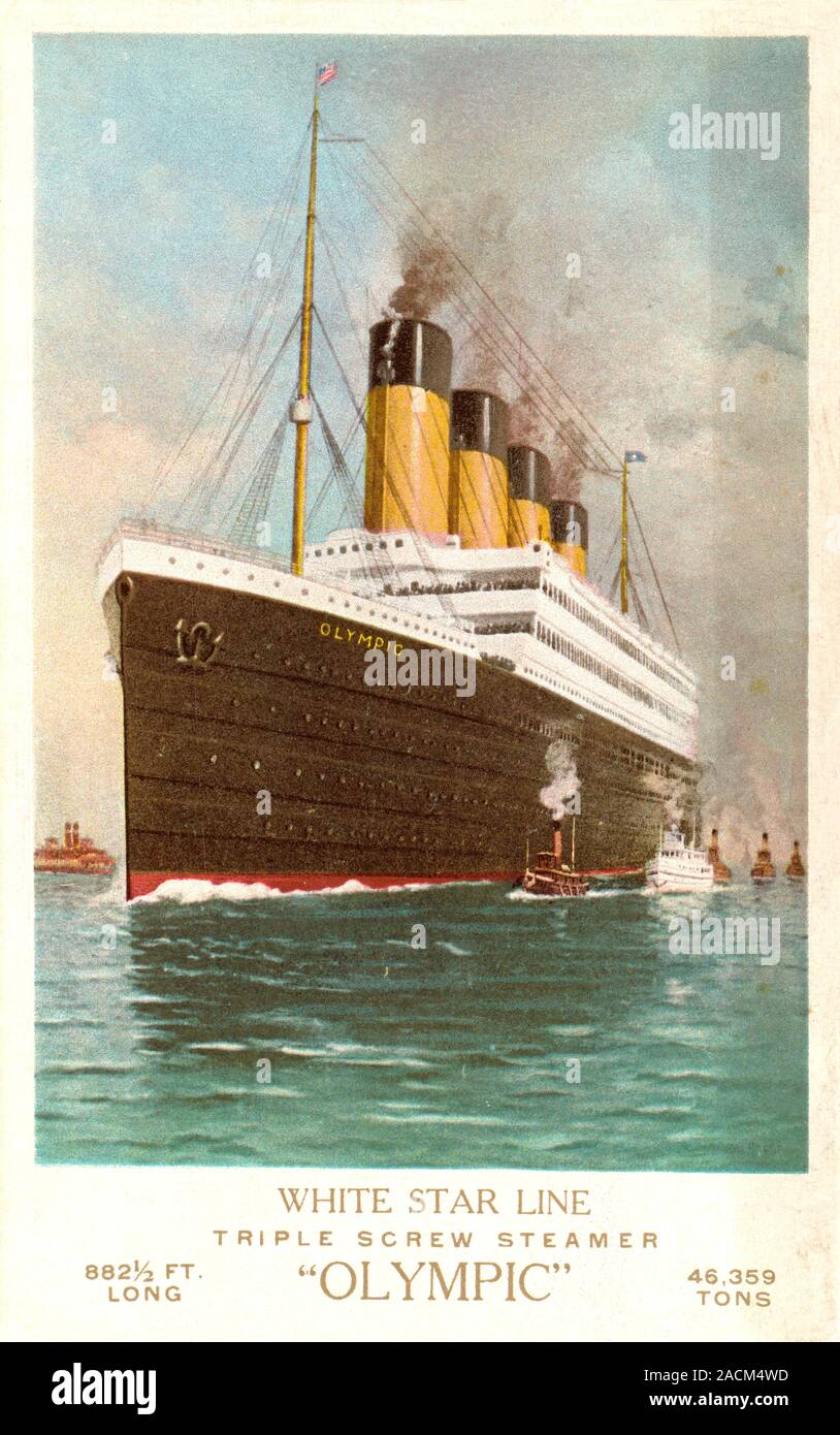RMS Olympic, sister ship to the Titanic. The Olympic had its maiden ...