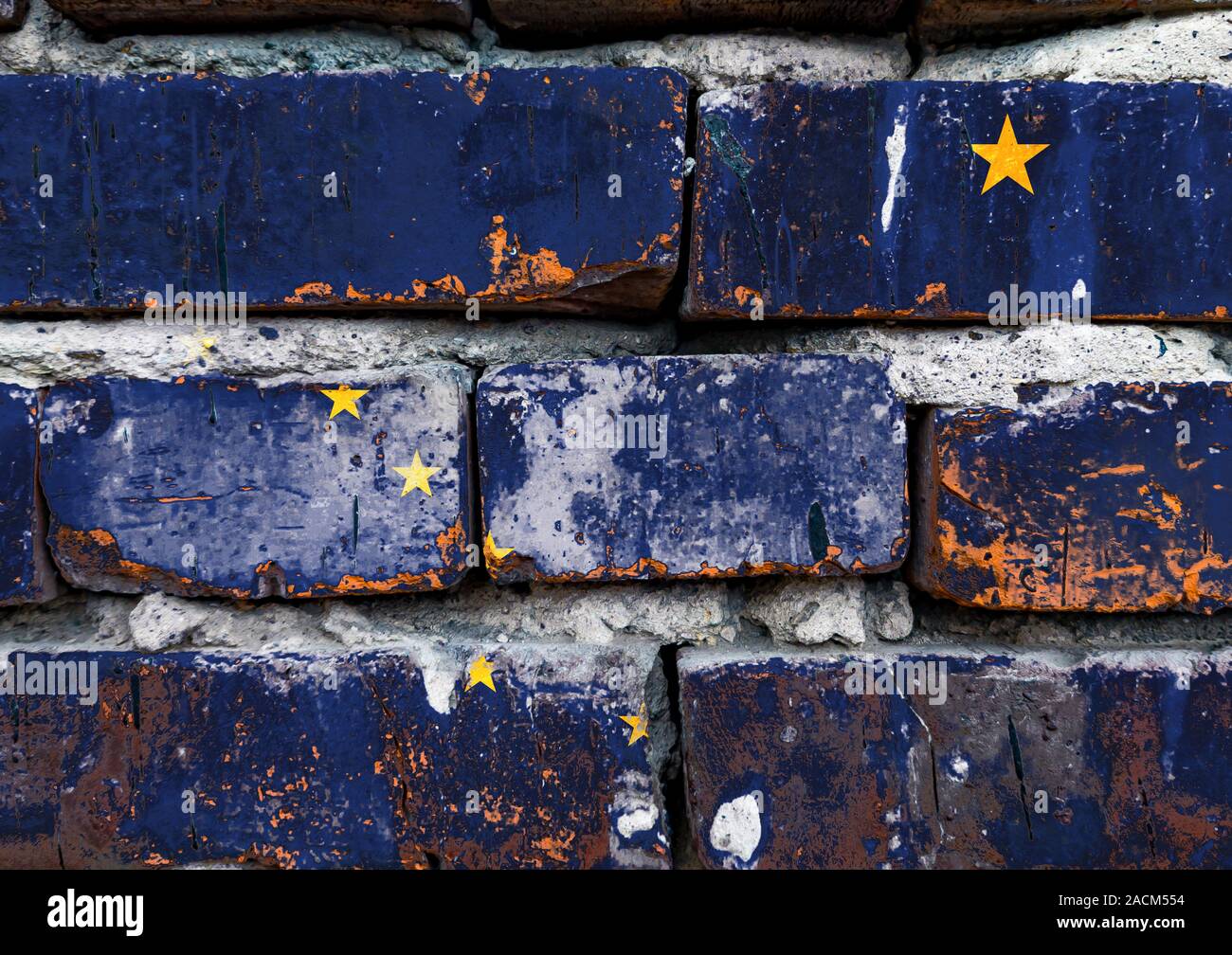 Alaska grunge, damaged, scratch, old style united states flag on brick ...