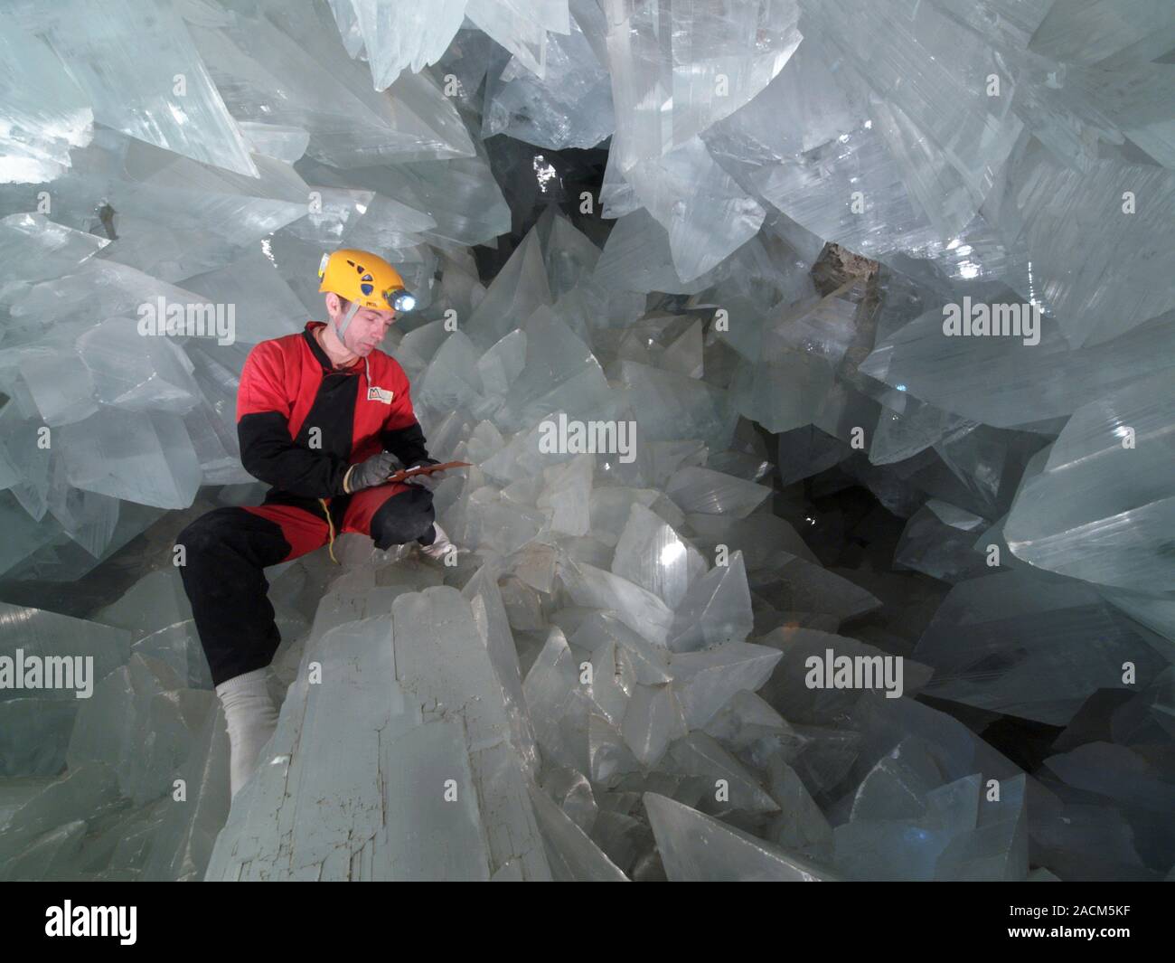 Pulpi geode, Almeria, Spain. Geologist inside the Pulpi geode, the ...