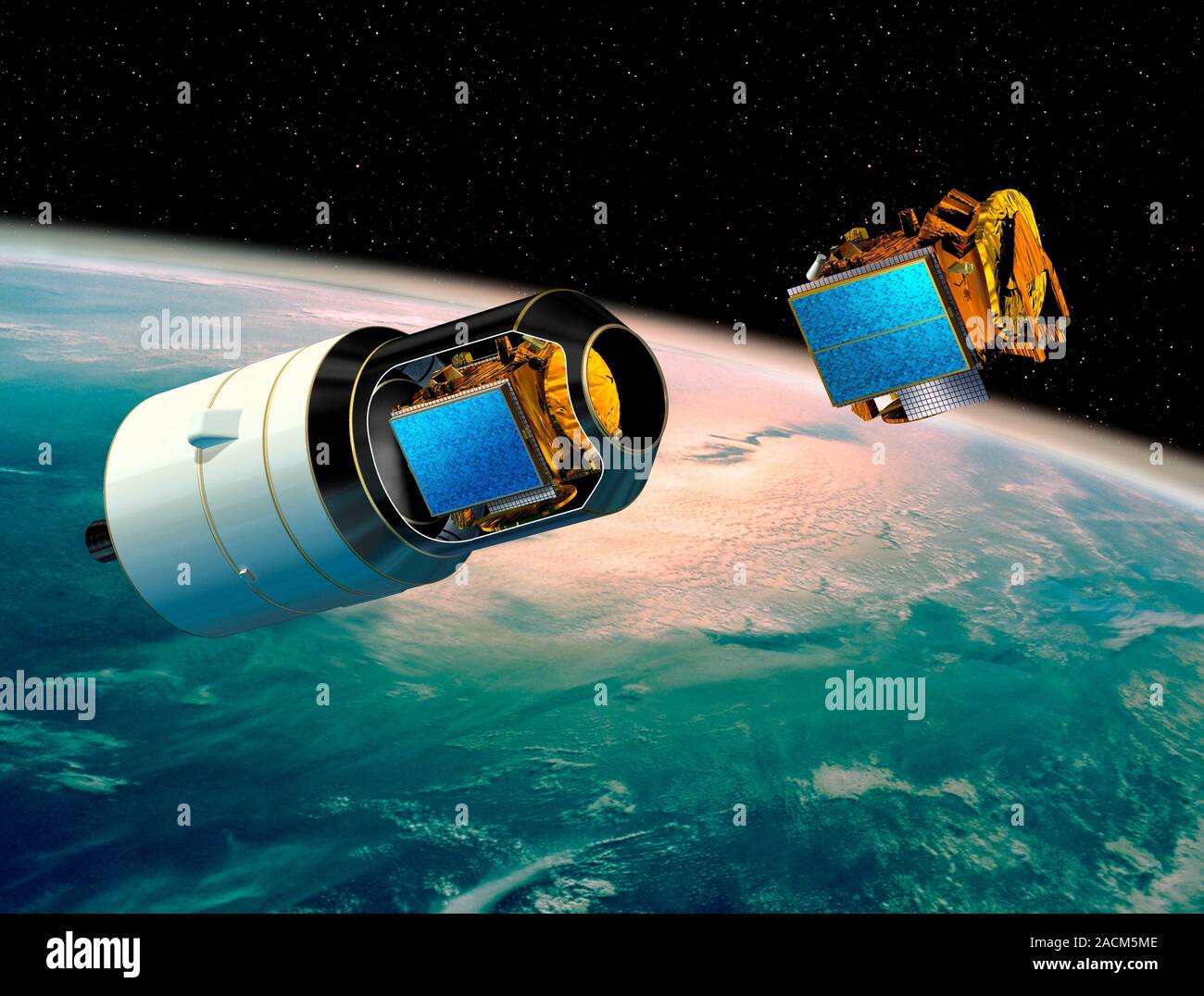 Ariane 5 payload deployment, cutaway artwork. This is the second stage ...
