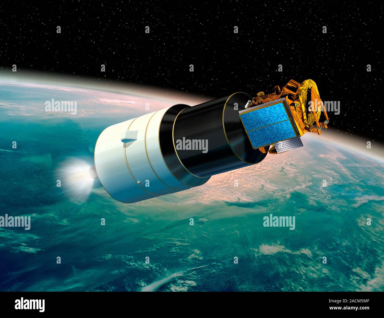 Ariane 5 payload deployment, artwork. This is the second stage of an ...