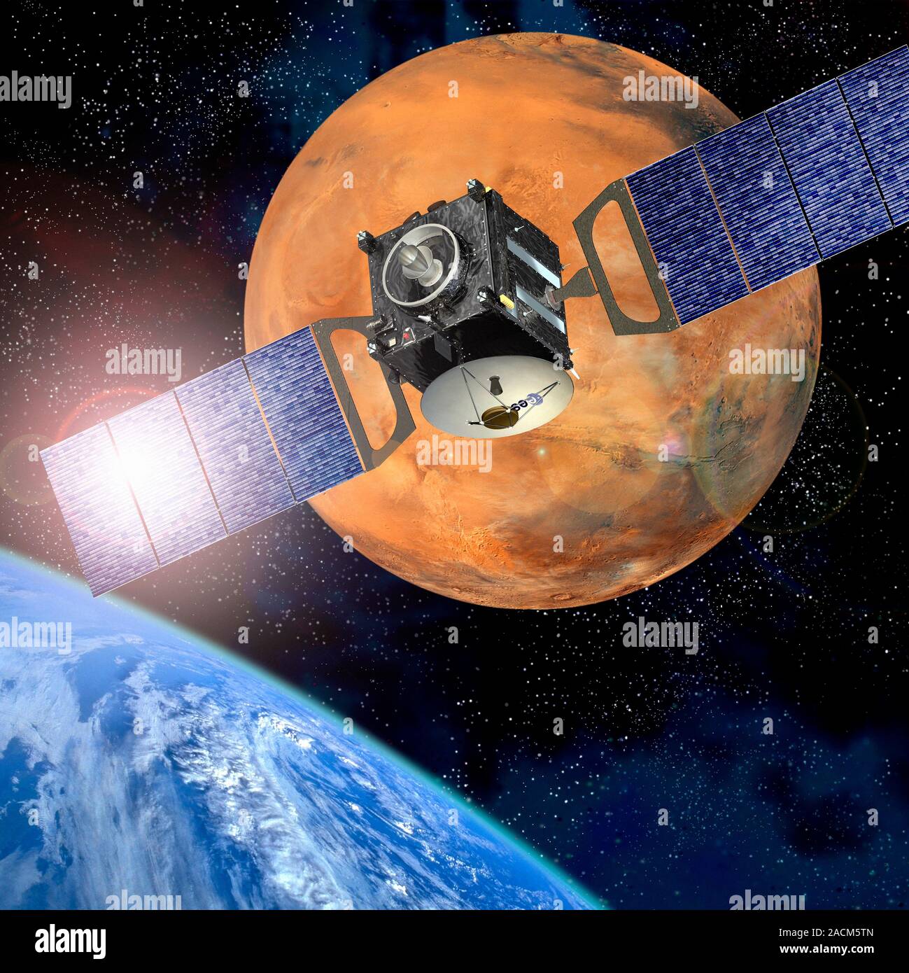 Mars Express mission, artwork. This European Space Agency (ESA) spacecraft was launched from ...