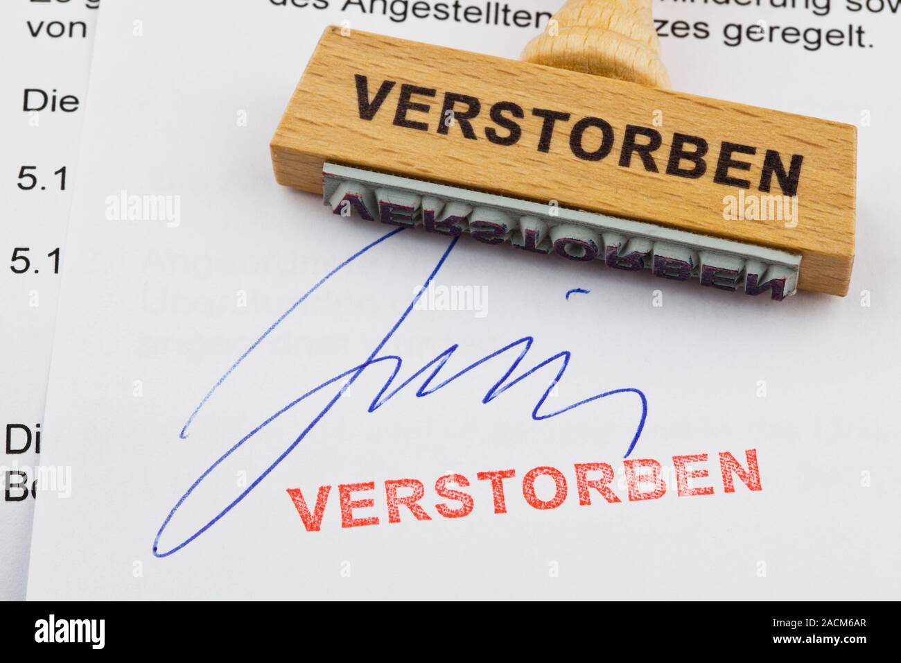 Wooden stamp on document: deceased Stock Photo - Alamy