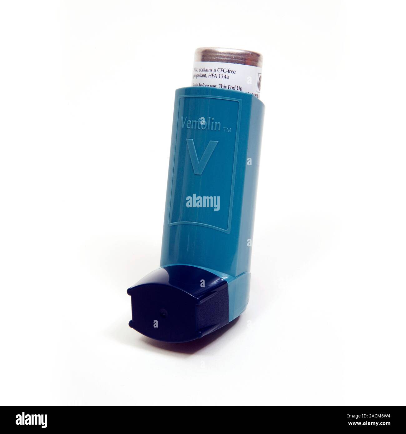 Asthma inhaler. This pump dispenses a bronchodilator drug to relieve ...