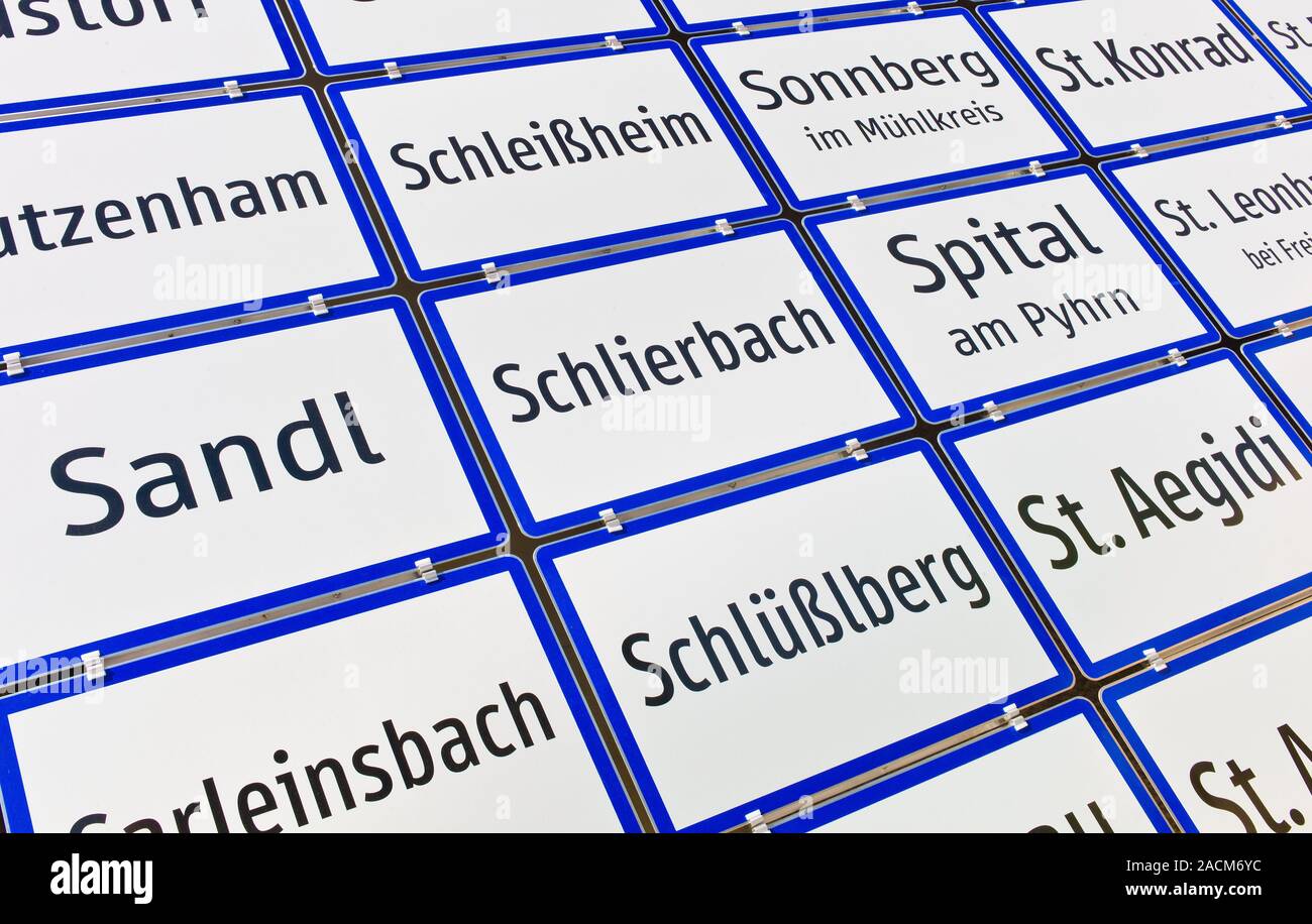 Austria, Upper Austria, place-name signs Stock Photo - Alamy