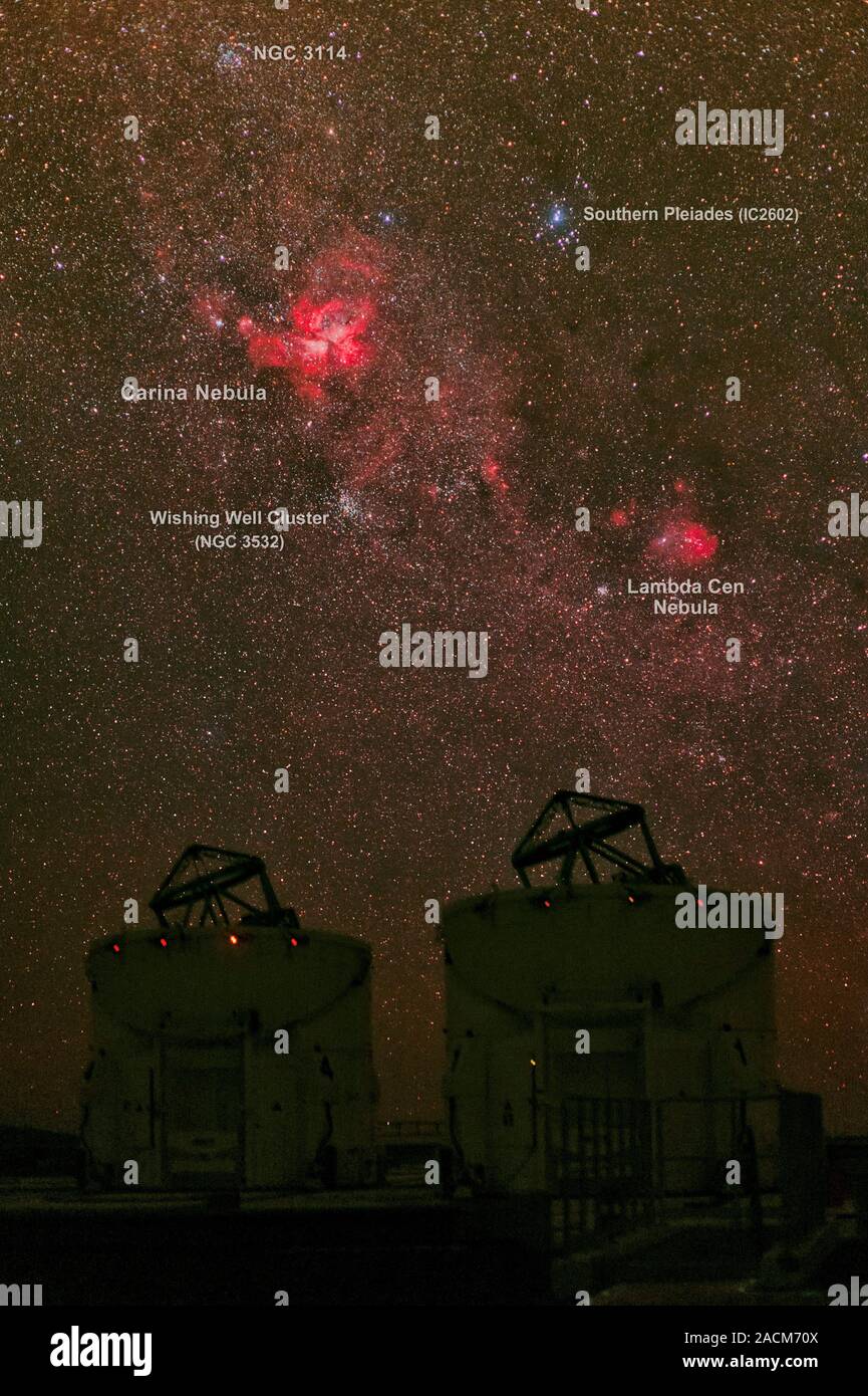Night sky over VLT telescopes. Nebulae and stars of the Milky Way in ...