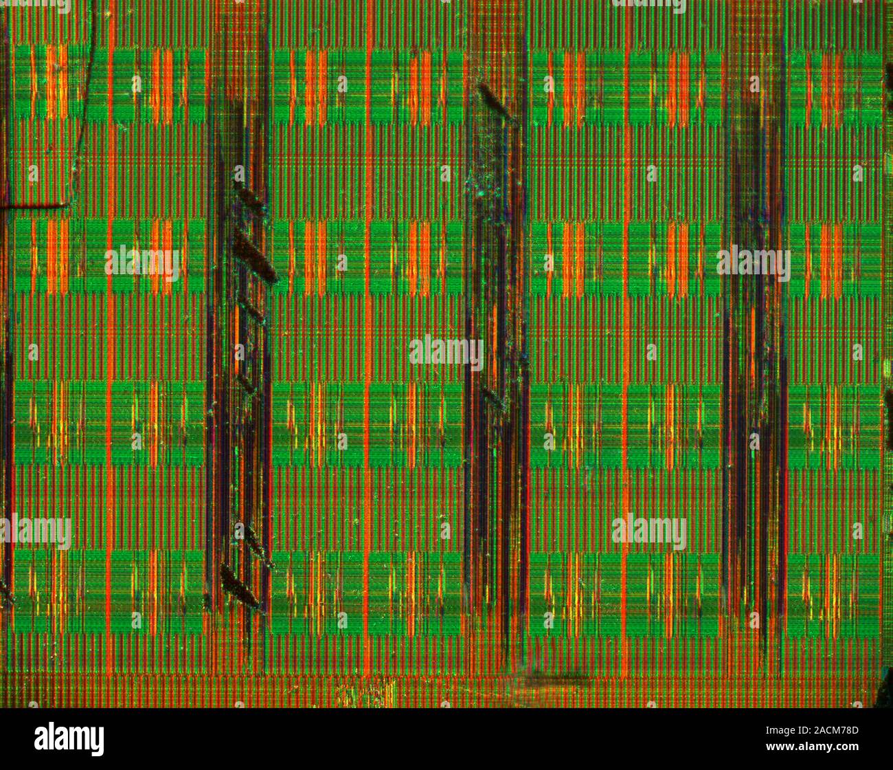 Microchip. Light micrograph of the structures etched and deposited on ...