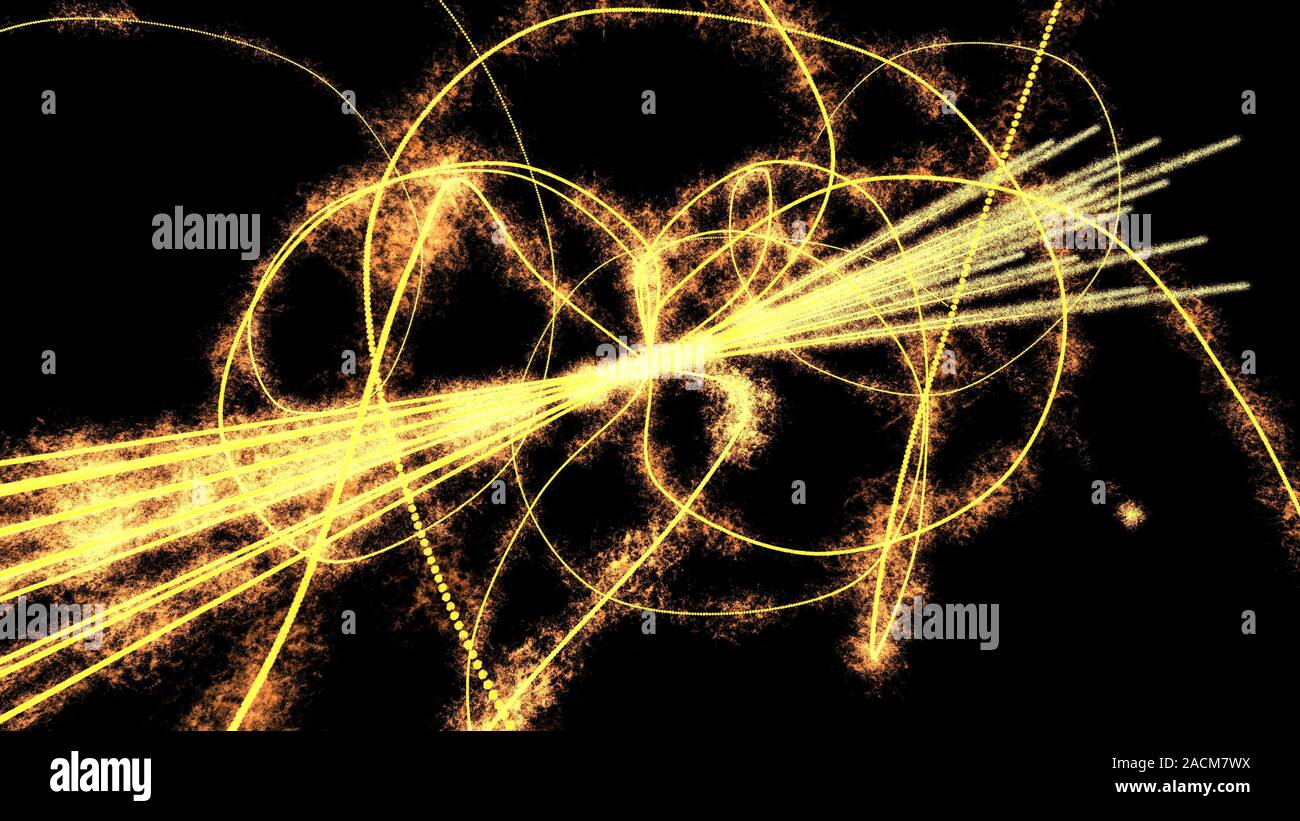Particle physics experiment. Artwork of tracks of particles detected ...