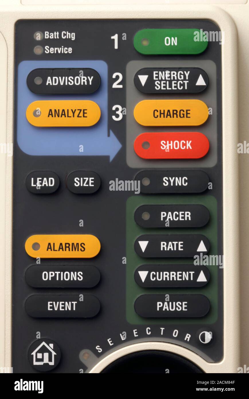Control panel of a defibrillator. A defibrillator is a device used to ...