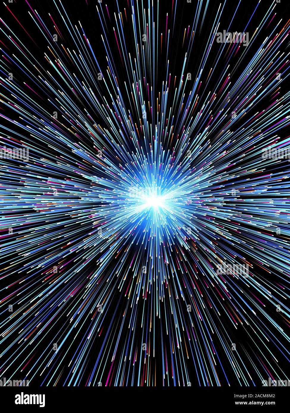 Conceputal computer artwork of rays emitting particles. This could ...