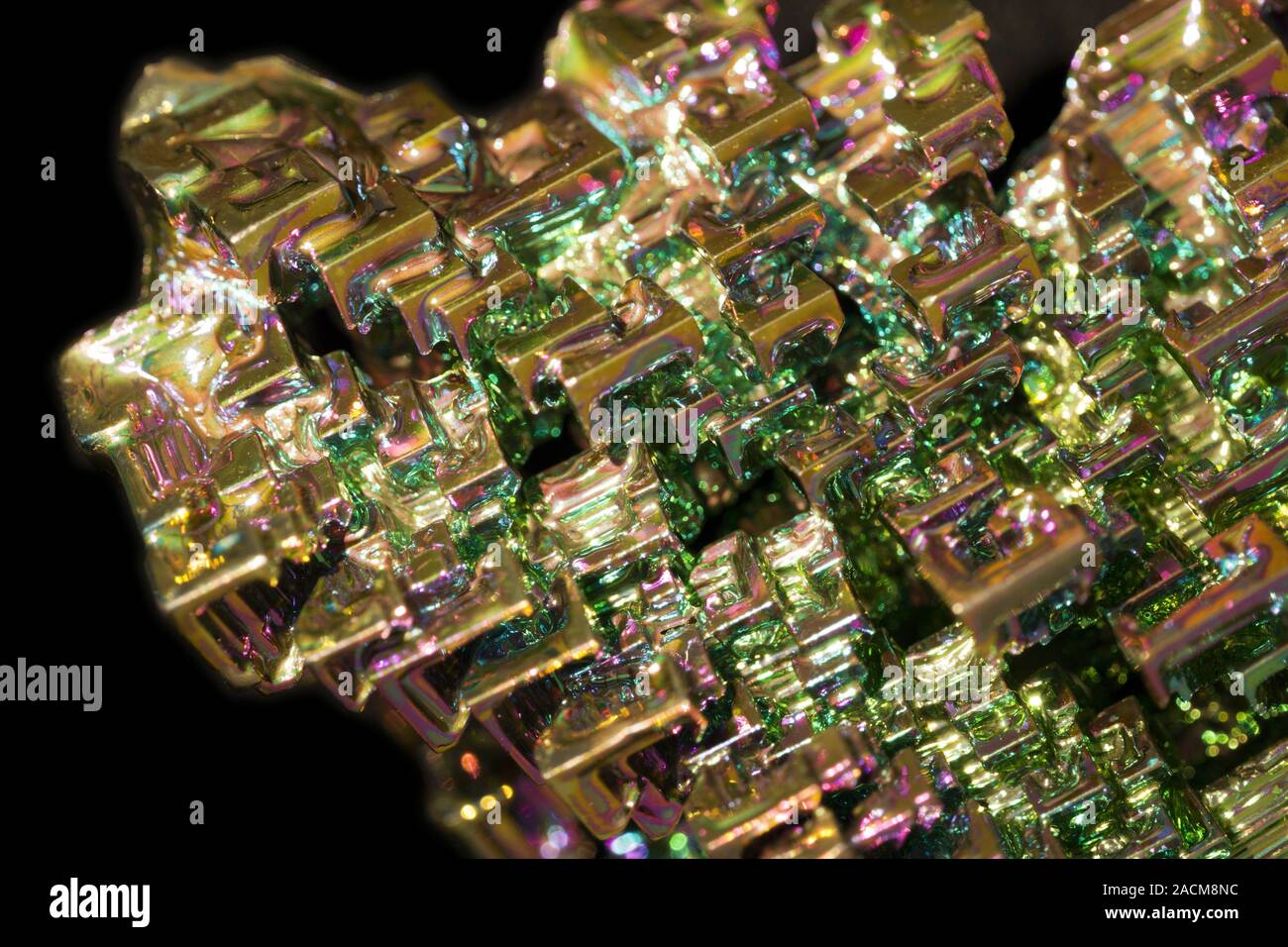 Artificial bismuth crystals. Synthetically produced 'hopper crystals ...