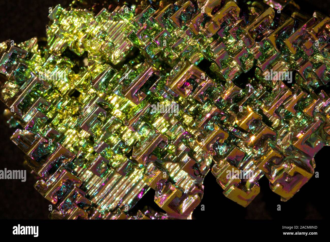 Artificial bismuth crystals. Synthetically produced 'hopper crystals ...