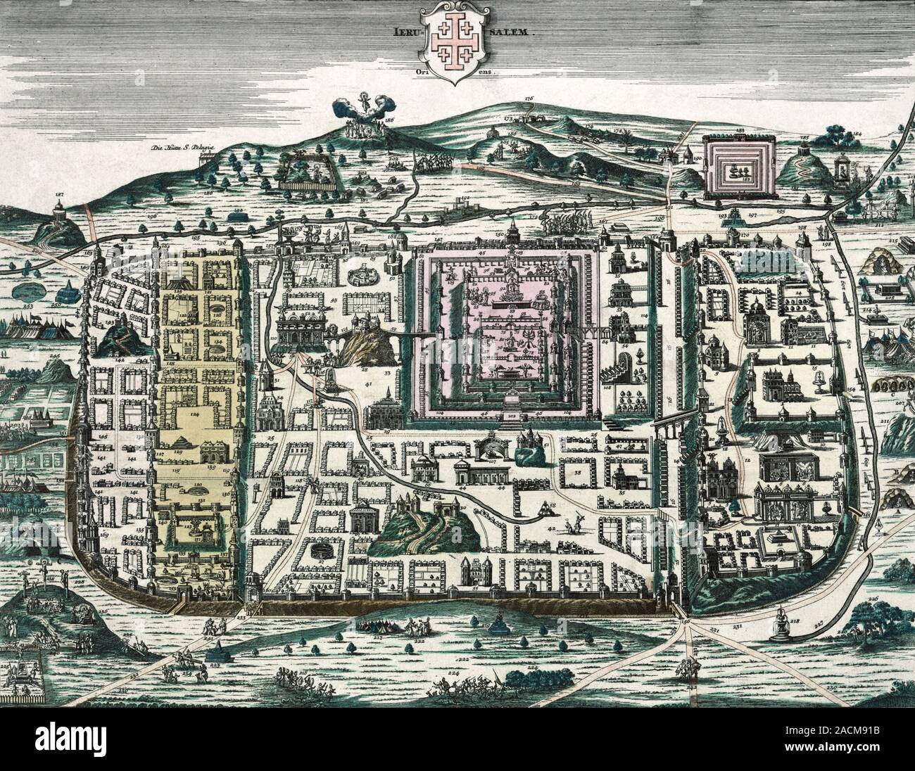 Map of Jerusalem. 18th-century map of the city of Jerusalem at the time ...