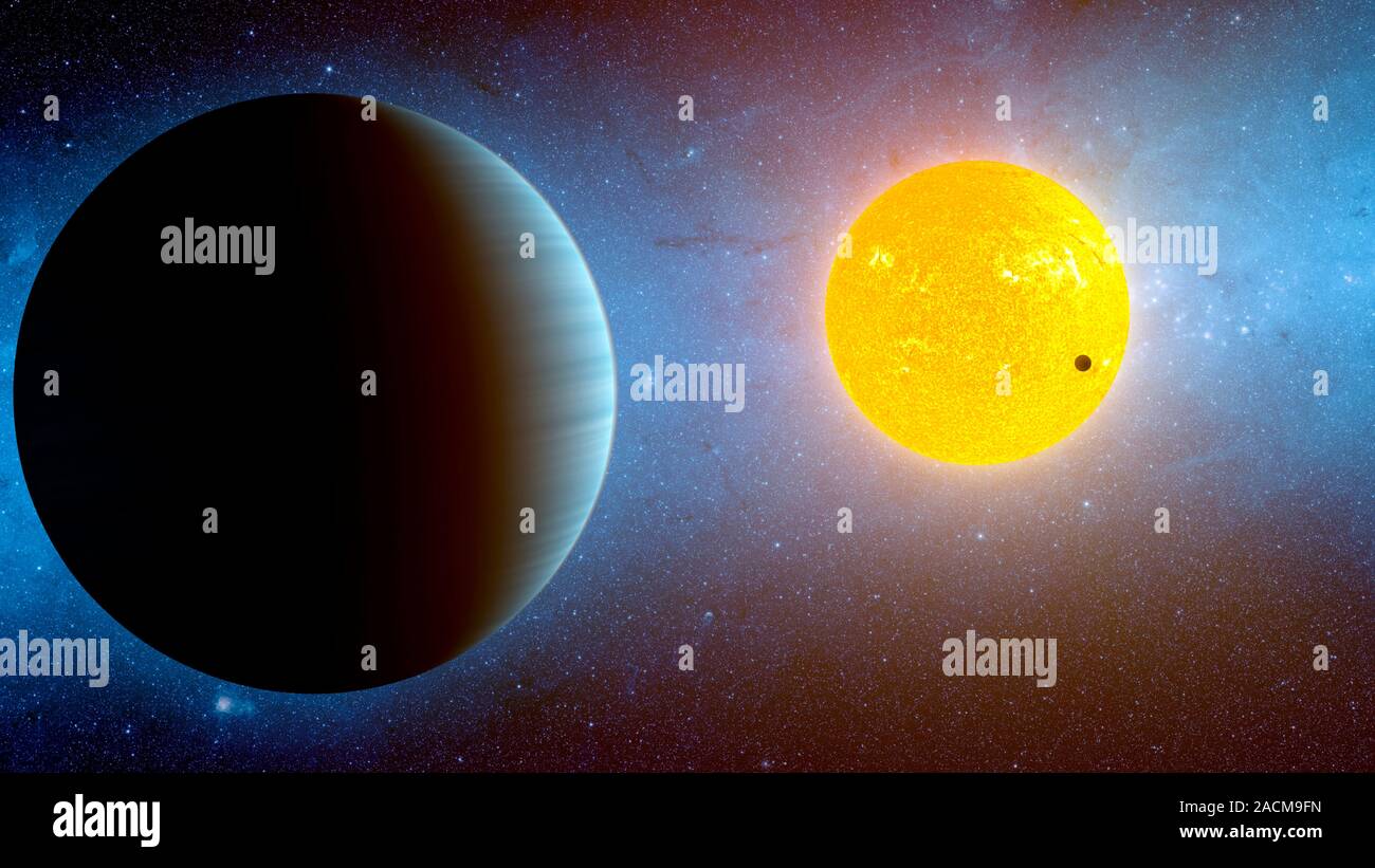 Kepler-10 star system. Artwork of two of the planets that orbiting the ...