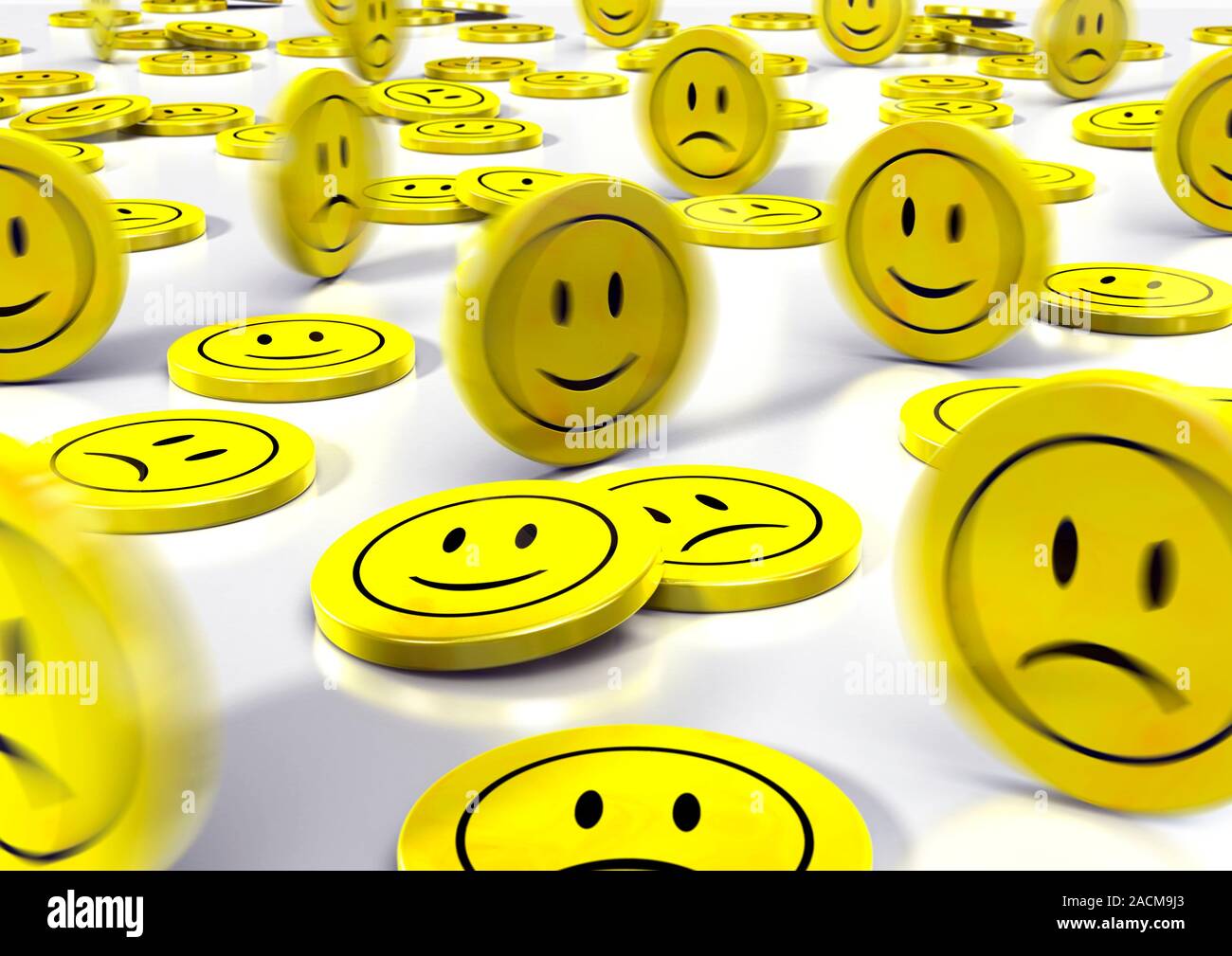 Bipolar disorder, conceptual image. Computer artwork of happy and sad ...