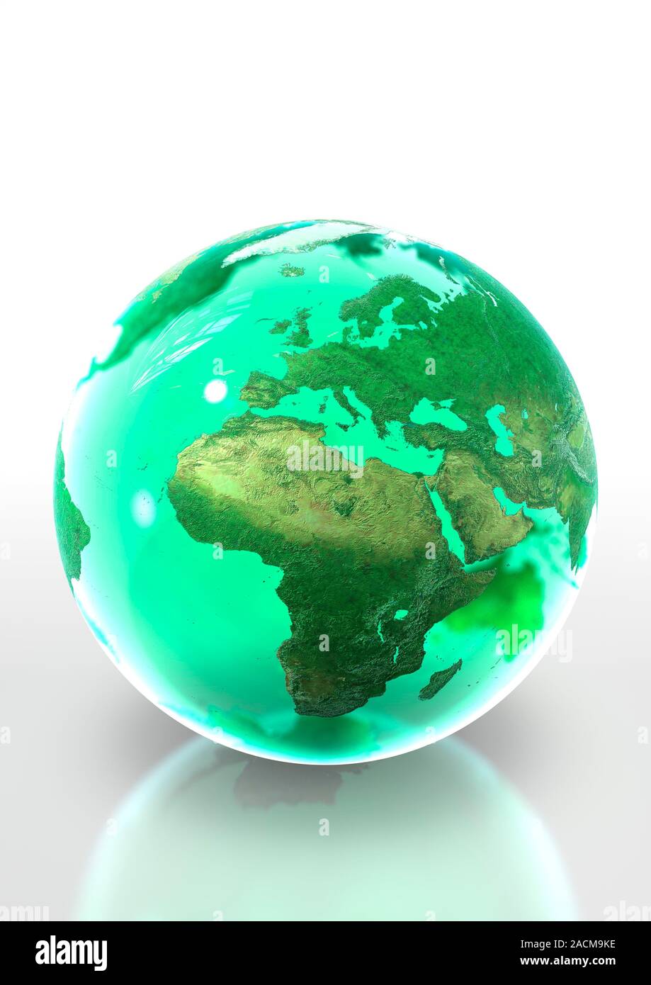Green Earth. Computer artwork of the globe, centred over Europe, Africa ...