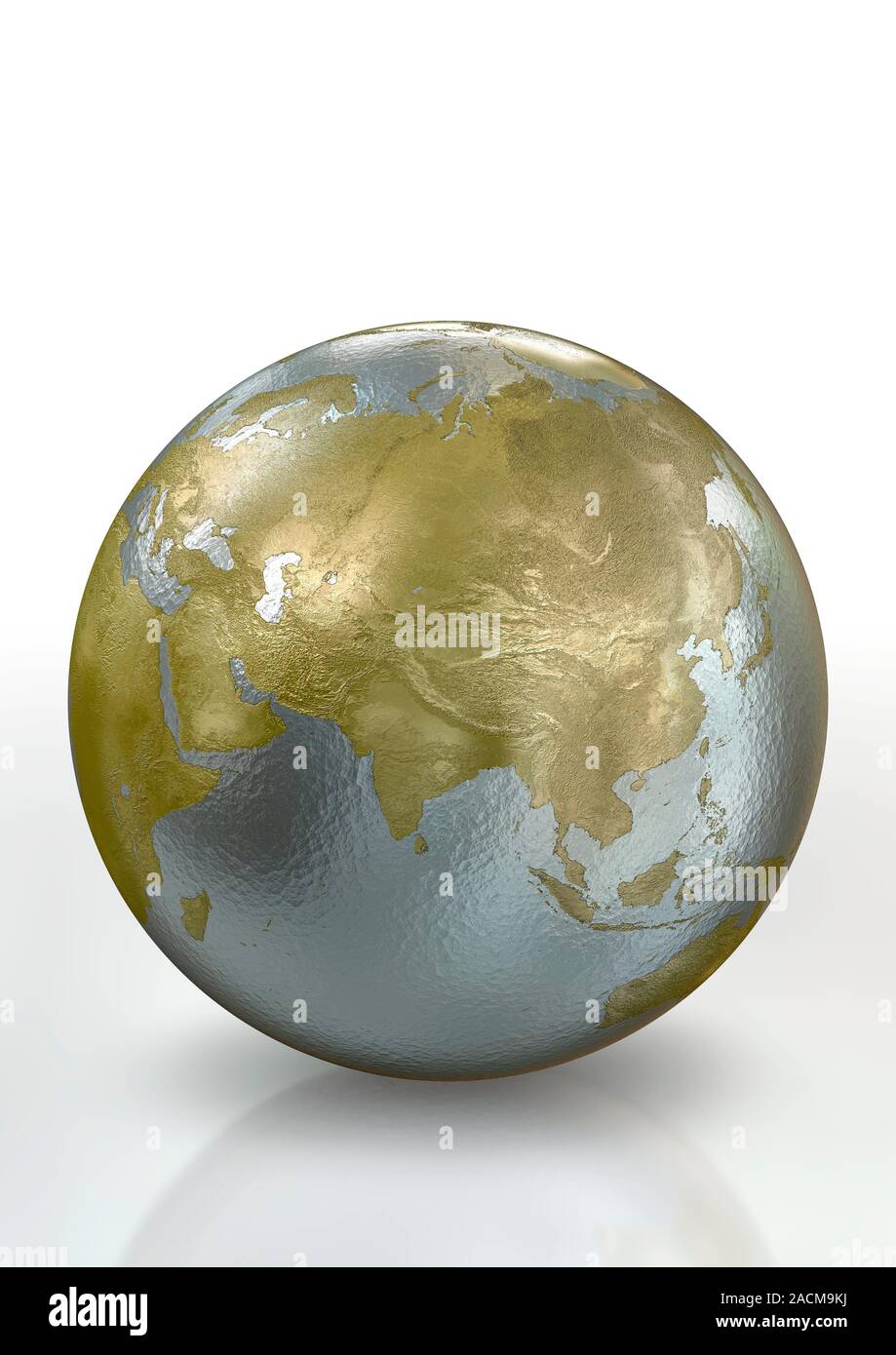 Metallic Earth. Computer artwork of the globe, centred over Asia, with ...