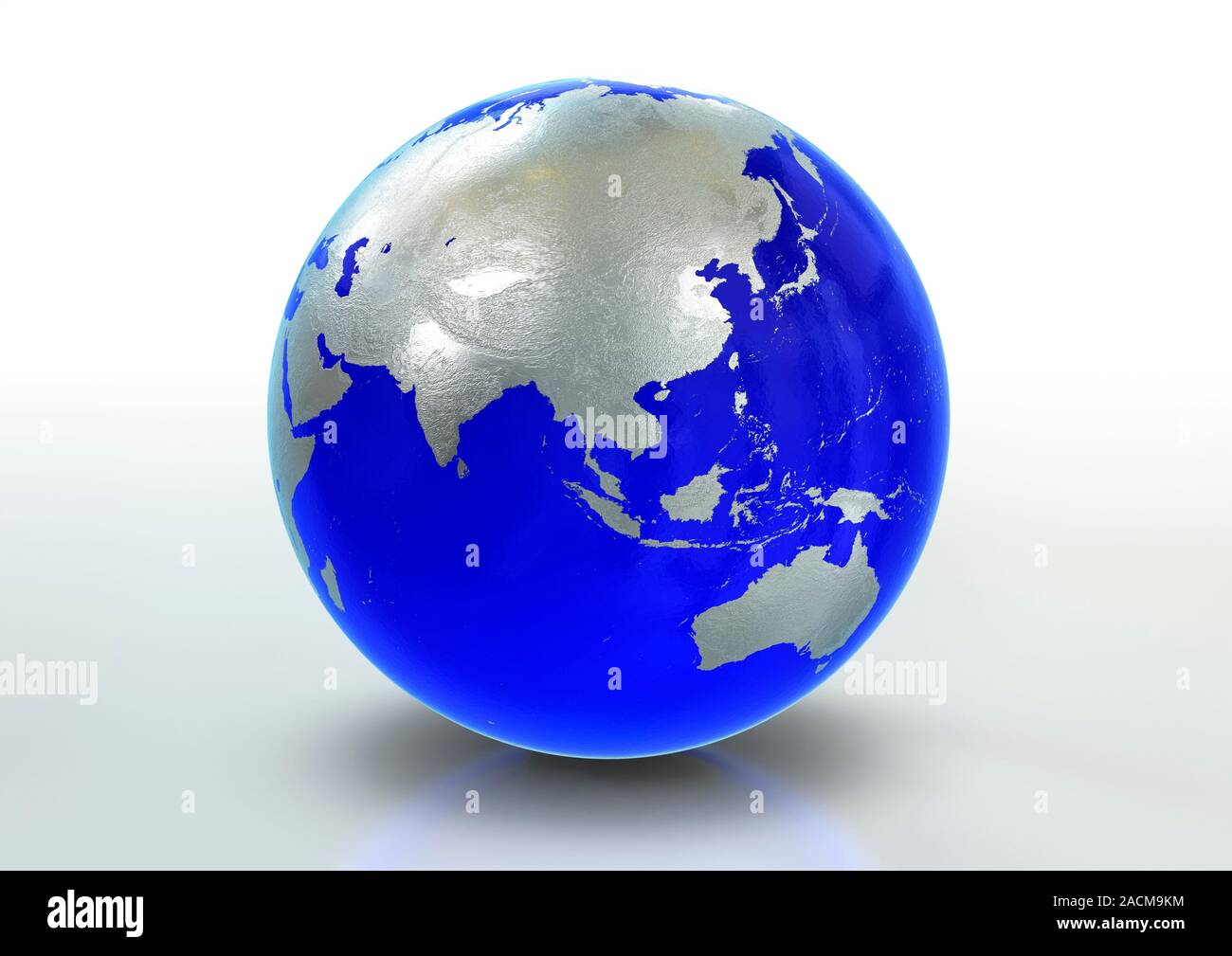 Metallic Earth. Computer artwork of the globe, centred over Asia, with ...