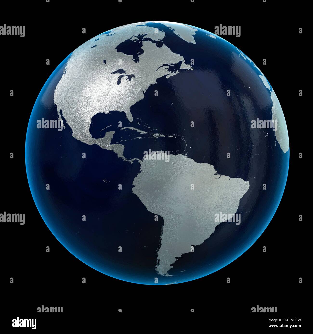 Metallic Earth. Computer artwork of the globe, centred over the ...