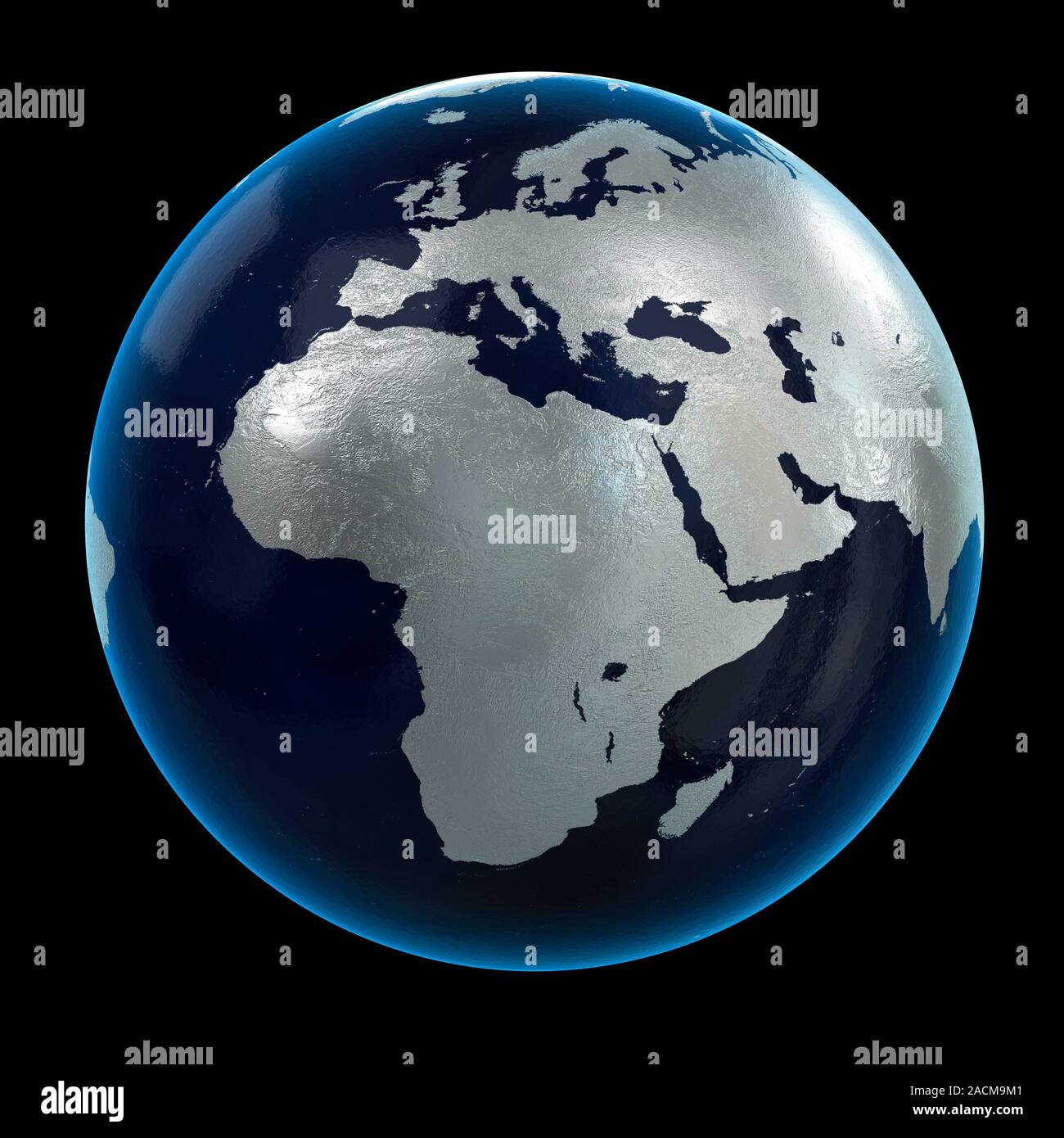 Metallic Earth. Computer artwork of the globe, centred over Europe ...