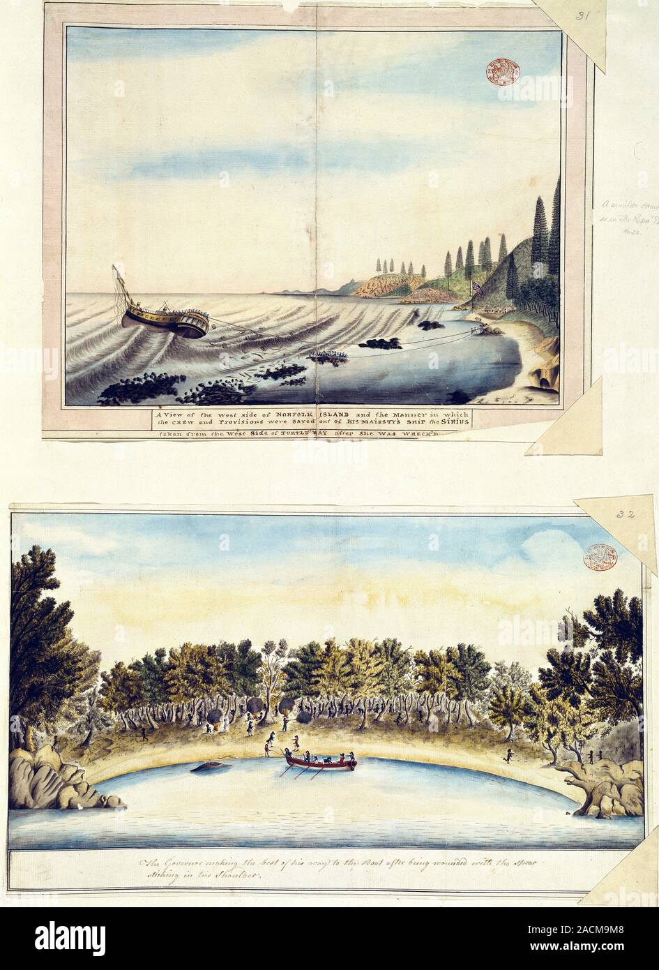 Australian colonisation. Artworks of two 1790 scenes from the early ...