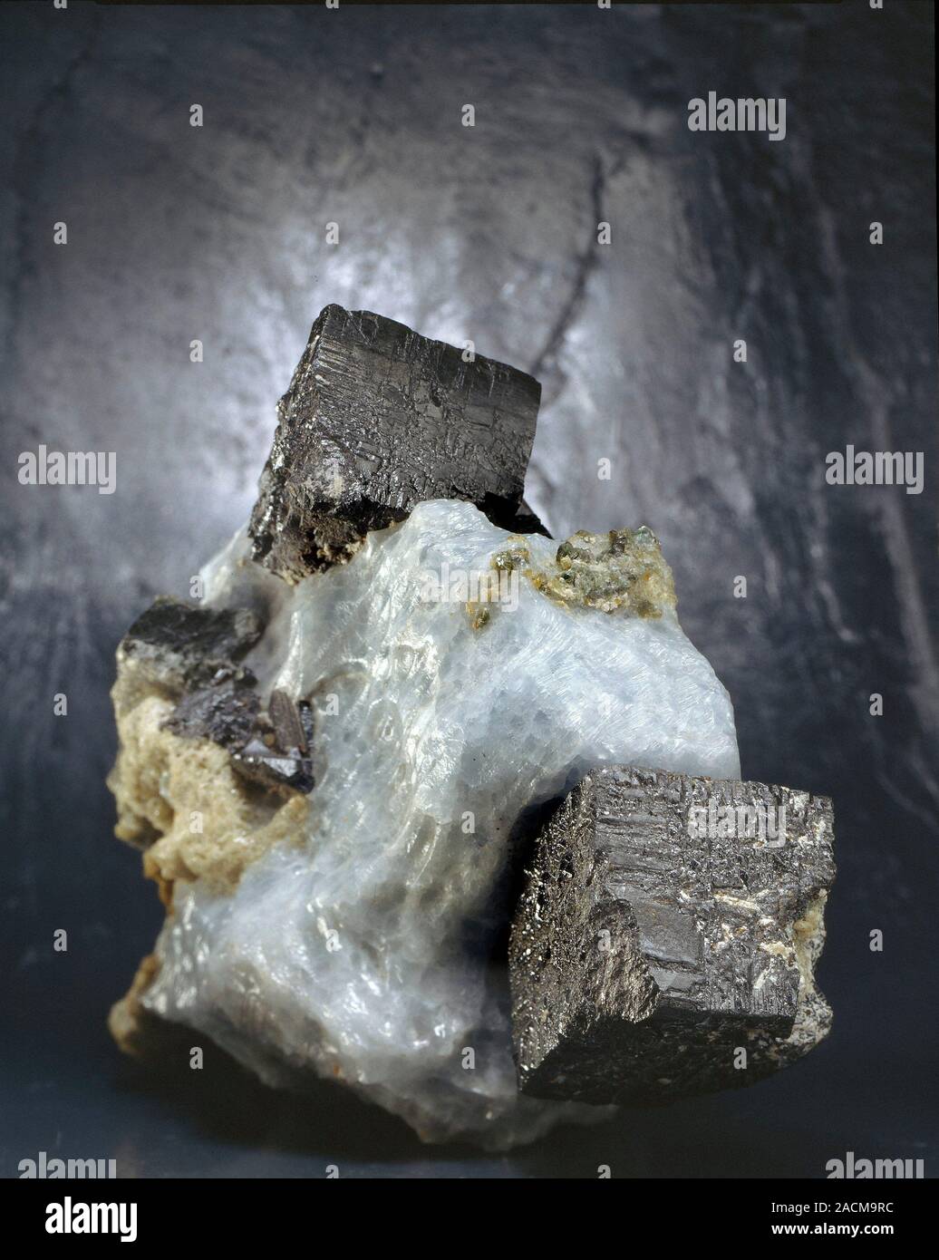 Perovskite crystals. Large pseudo-cubic crystals of perovskite (calcium ...