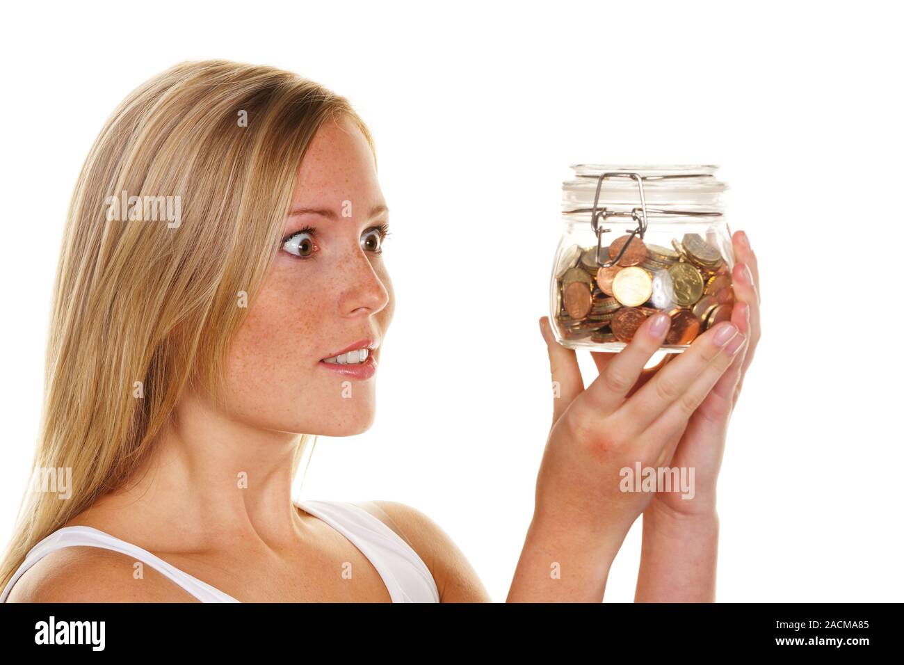 young woman saving money Stock Photo - Alamy