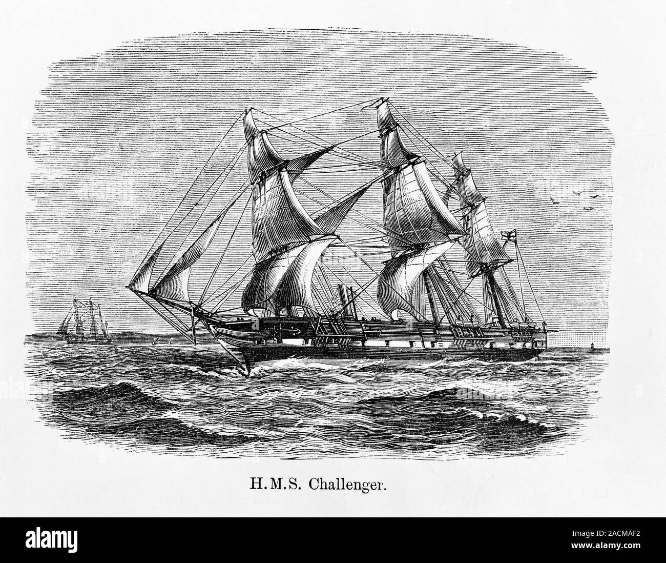 HMS Challenger. Illustration of HMS Challenger in the Atlantic Ocean ...