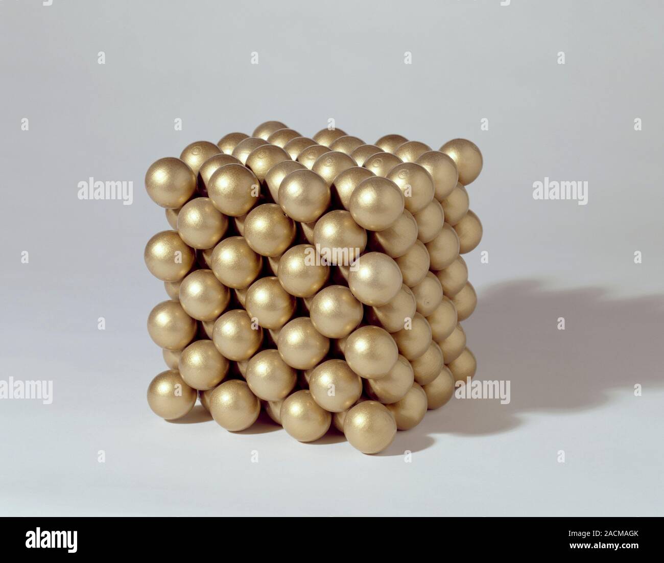 Gold crystal structure. Model showing the face-centred cubic structure ...