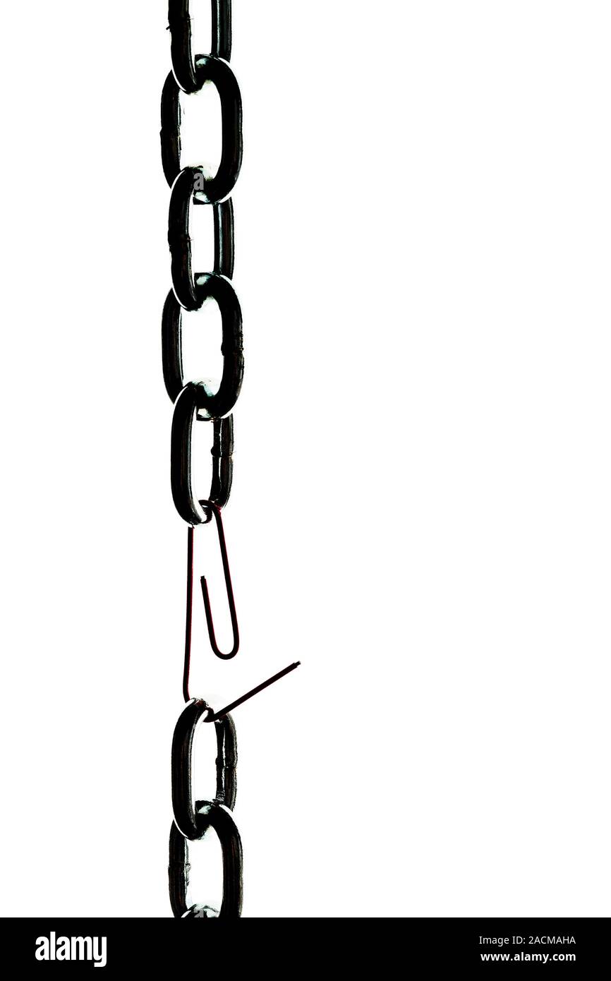 The steel chain is connected by a paper clip Stock Photo - Alamy