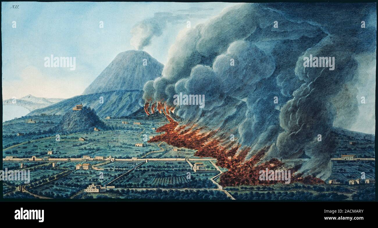 Vesuvius erupting. View of the eruption of Mount Vesuvius that began on ...