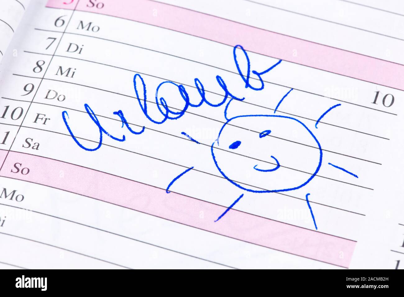 Entry in calendar: Vacation Stock Photo - Alamy