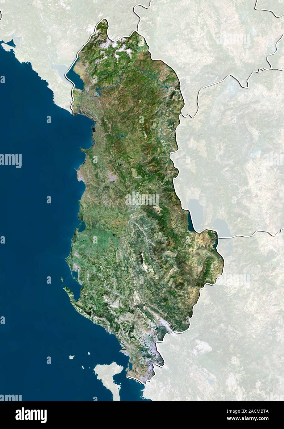 Albania, satellite image. North is at top. Natural colour satellite ...