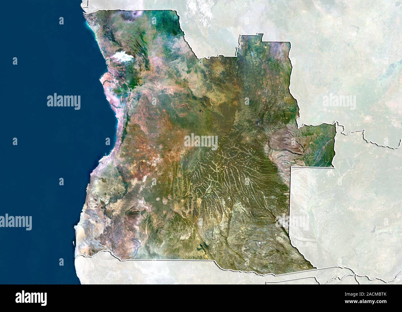 Angola, satellite image. North is at top. Natural colour satellite ...