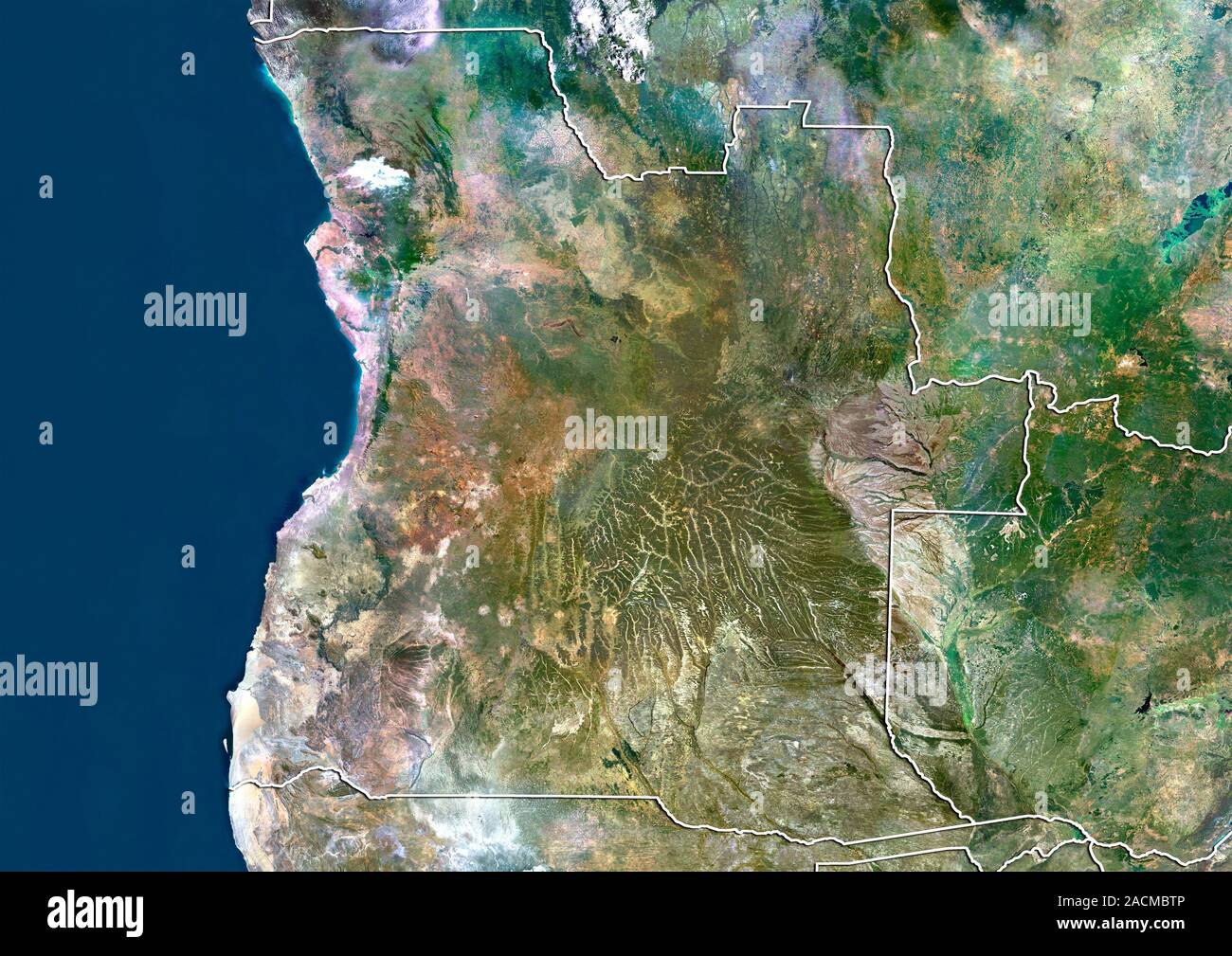 Angola, satellite image. North is at top. Natural colour satellite ...