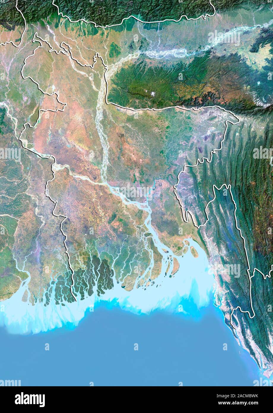 Bangladesh, satellite image. North is at top. Natural colour satellite ...