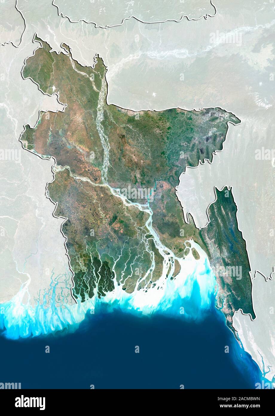 Bangladesh, satellite image. North is at top. Natural colour satellite ...