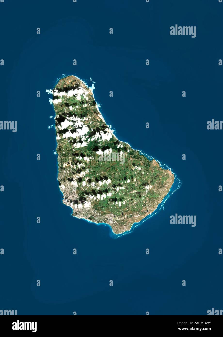 Barbados, satellite image. North is at top. Natural colour satellite ...