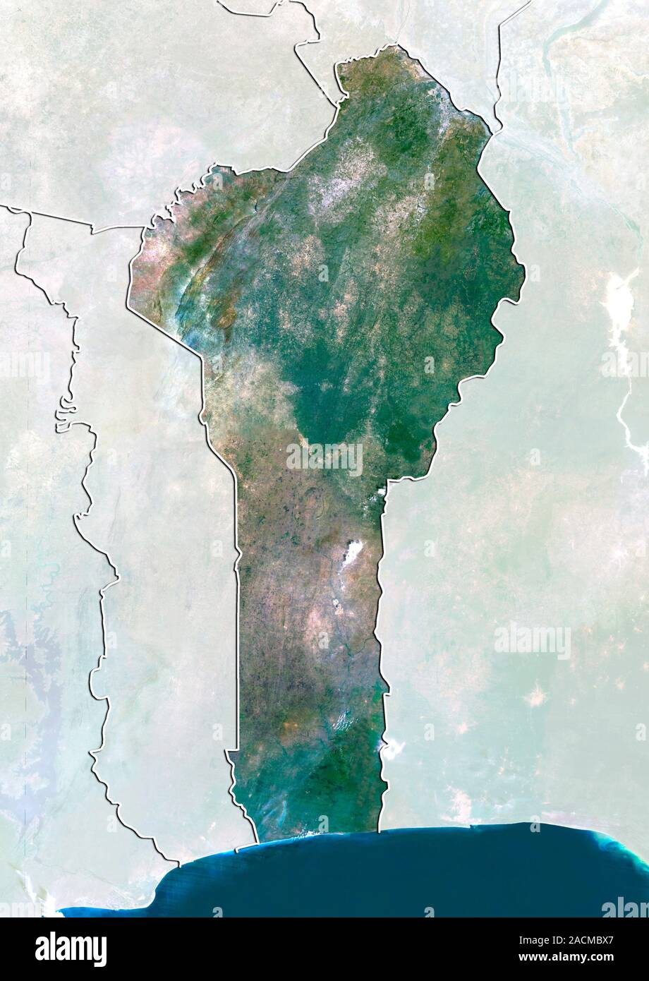 Benin, satellite image. North is at top. Natural colour satellite image ...