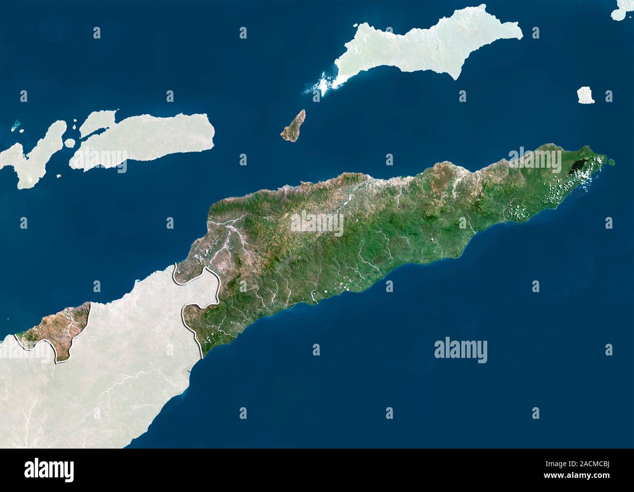 East Timor, satellite image. North is at top. Natural colour satellite ...