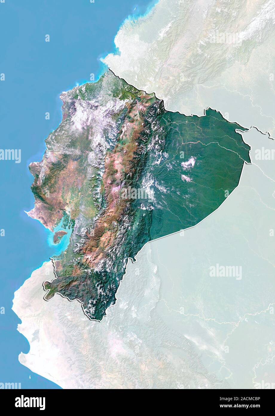 Ecuador, satellite image. North is at top. Natural colour satellite ...