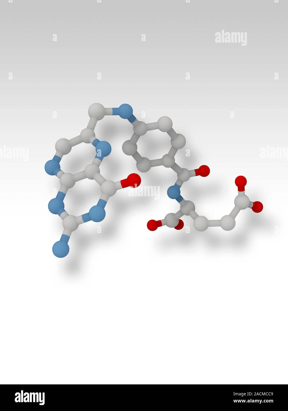Folic acid molecule. Computer model showing the structure of a molecule ...