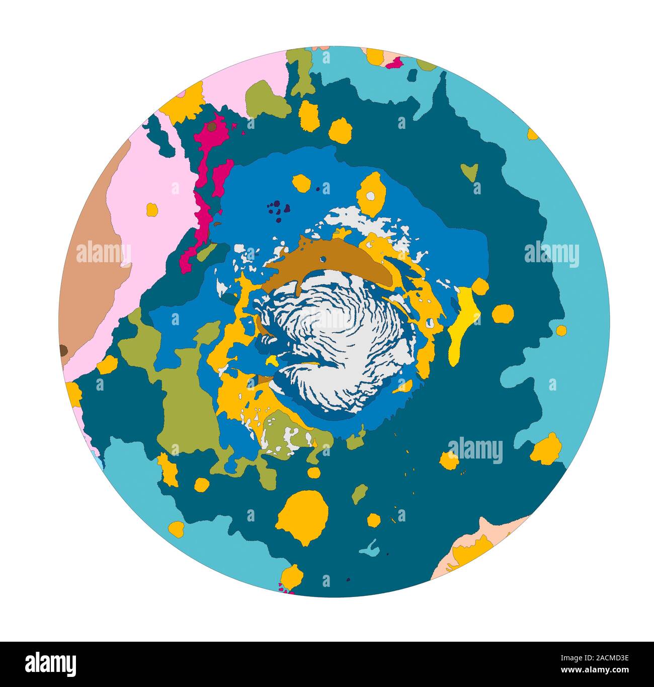 Mars north polar map. Geologic map of Mars viewed from above the ...