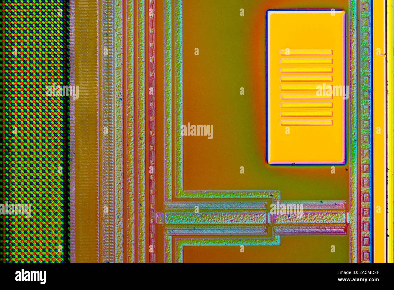 CCD camera sensor. Light micrograph showing the surface of a CCD sensor ...