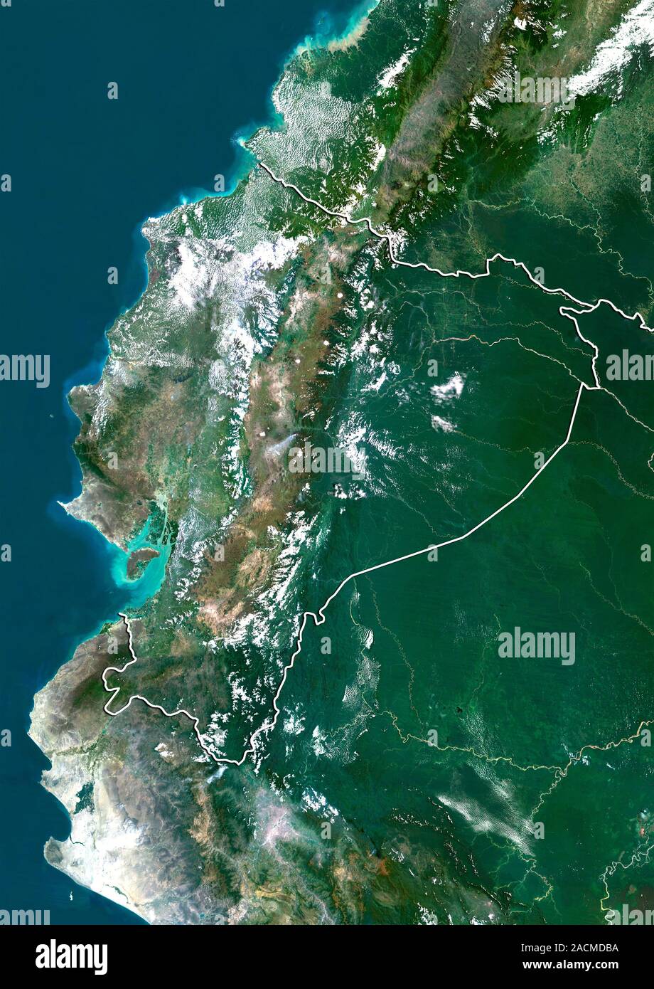 Ecuador, satellite image. North is at top. Satellite image showing ...