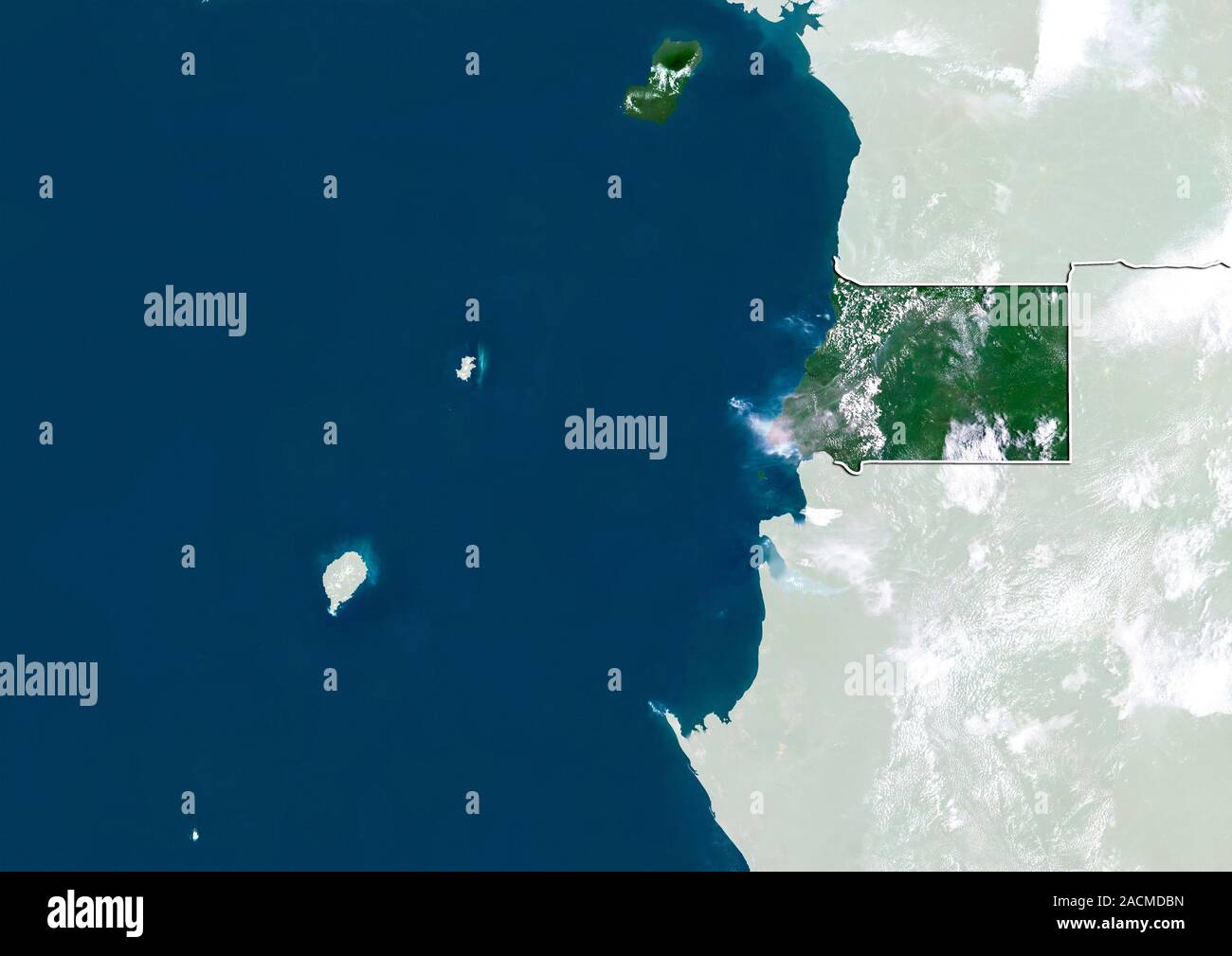 Equatorial Guinea, satellite image. North is at top. Natural colour ...