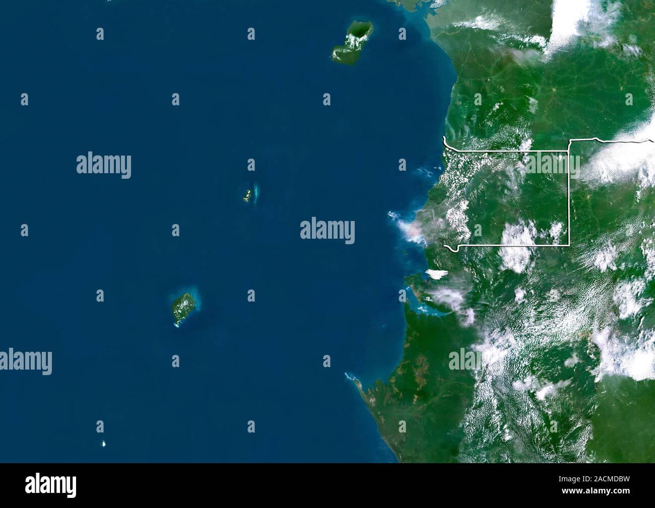 Equatorial Guinea, satellite image. North is at top. Natural colour ...