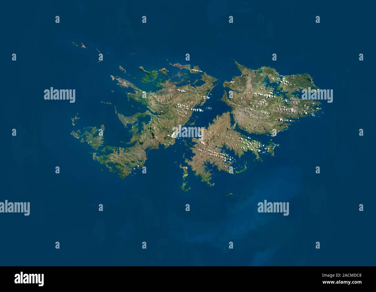 Falkland Islands, satellite image. North is at top. Natural colour ...