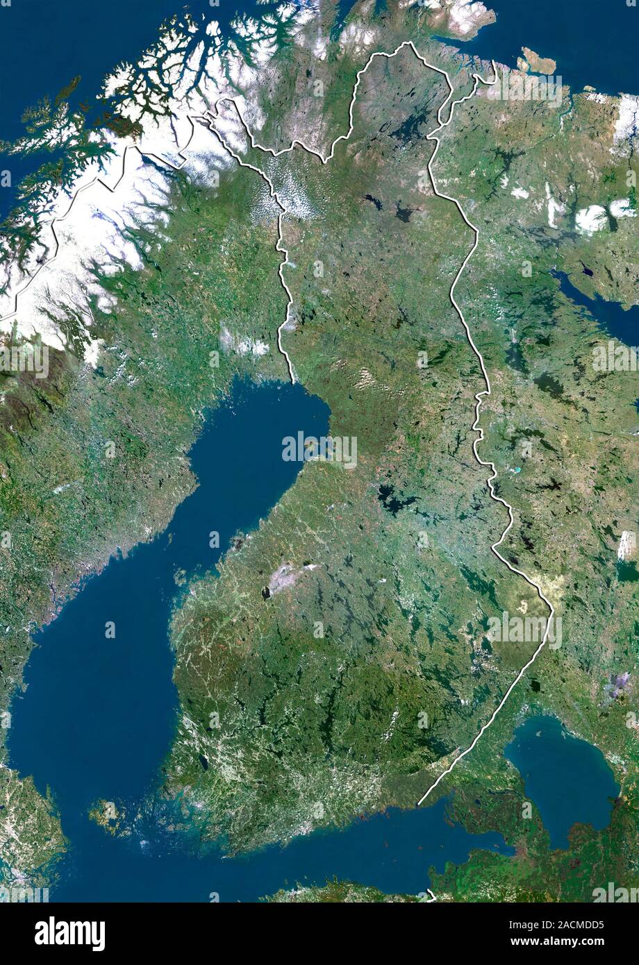 Finland, satellite image. North is at top. Natural colour satellite ...