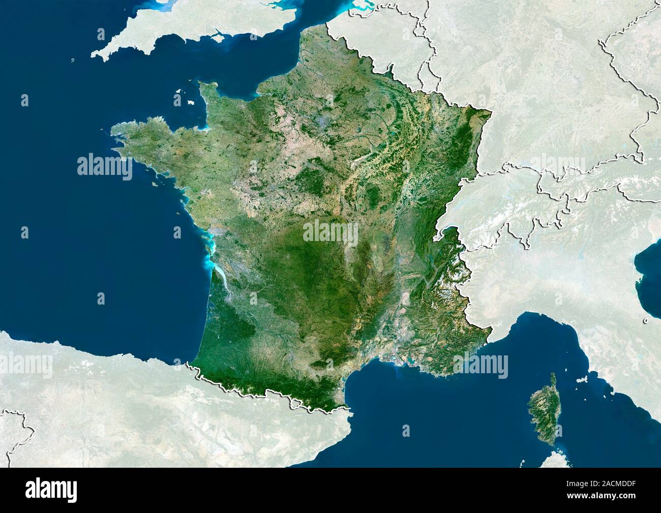 France, satellite image. North is at top. Natural colour satellite ...